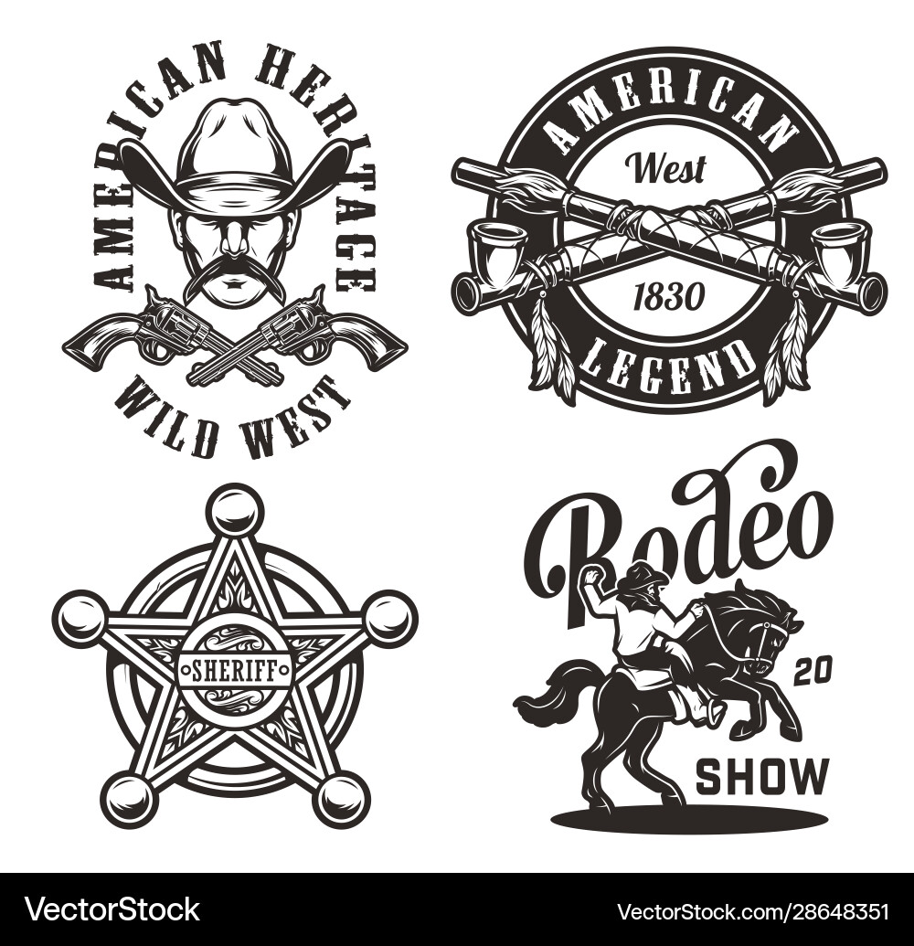 Vintage wild west monochrome labels Royalty Free Vector