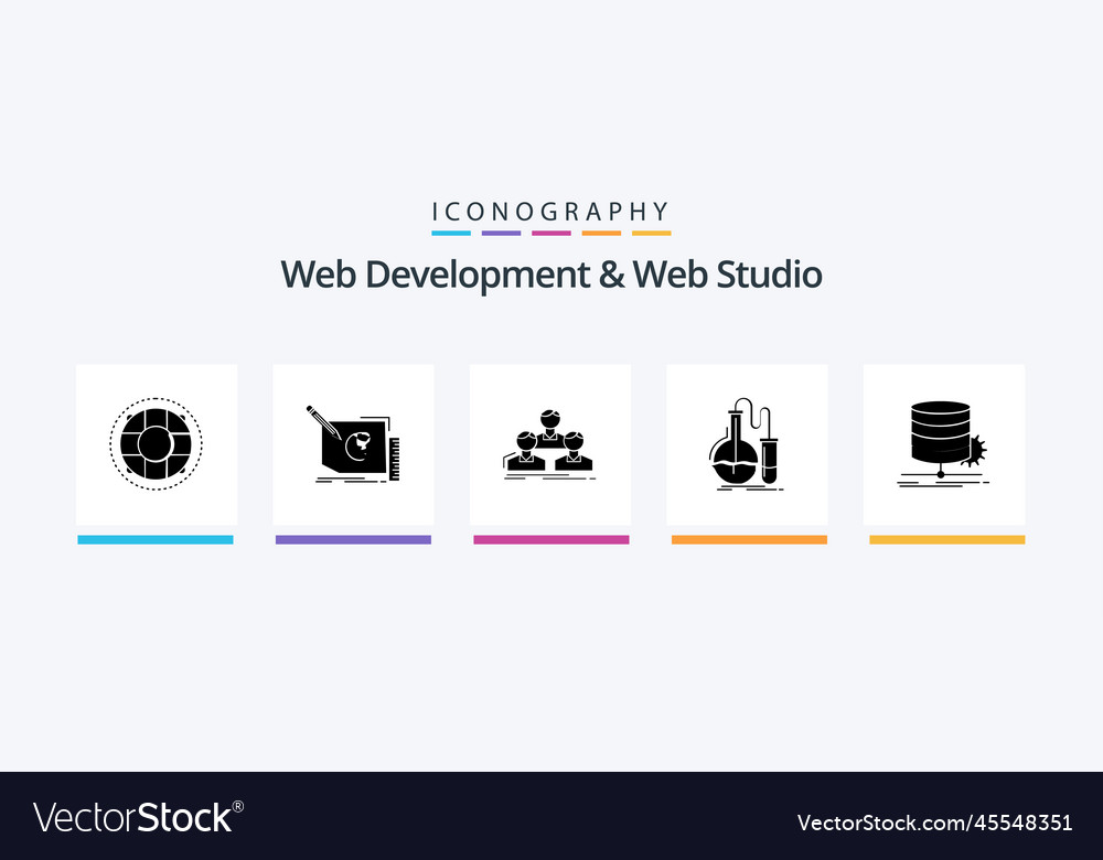Web development and studio glyph 5 icon pack Vector Image