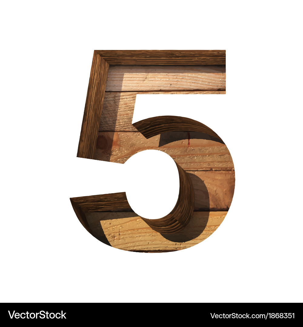 Wooden cutted figure 5 paste to any background Vector Image
