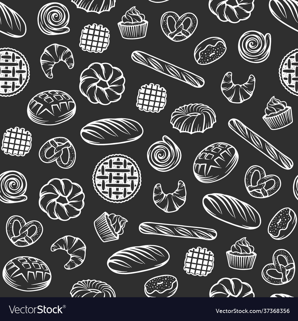 Bakery seamless pattern with engraved elements Vector Image