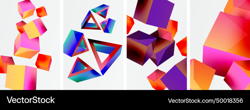 Flying 3d shapes cubes and other geometric Vector Image