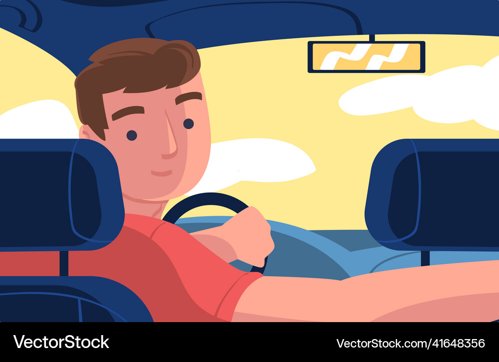 Man character driving car sitting on driver seat Vector Image