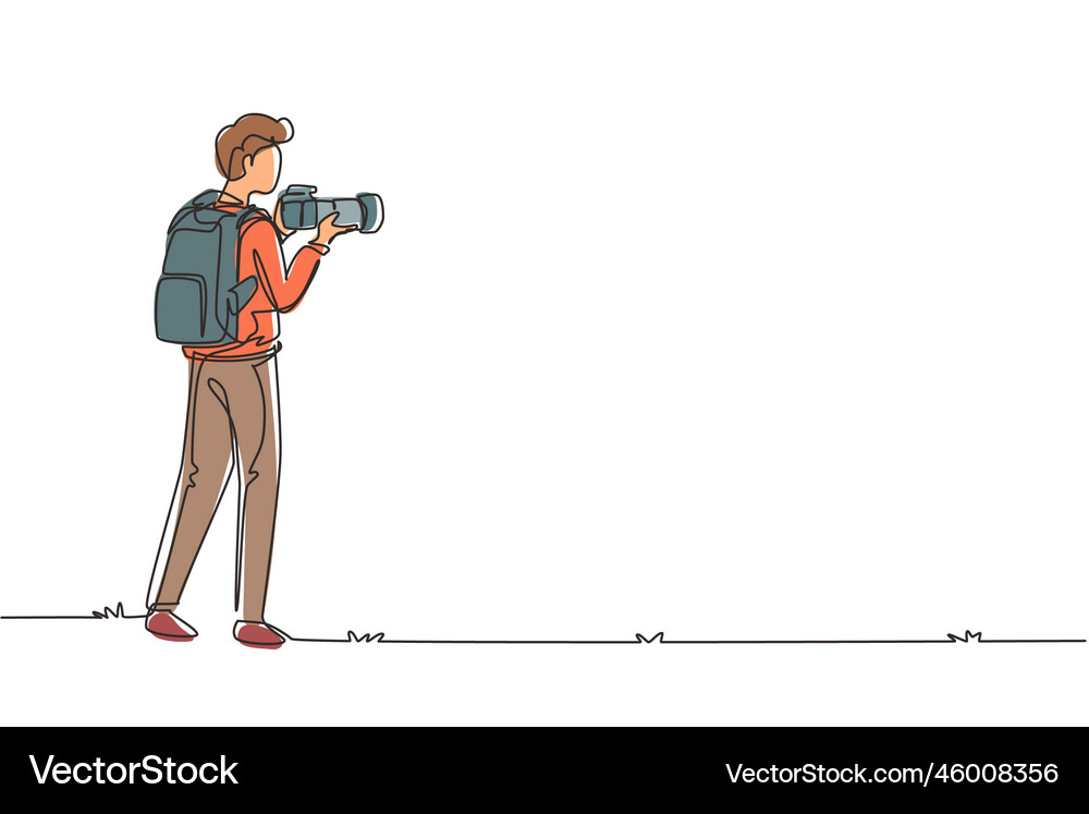 Single continuous line drawing young male tourist Vector Image