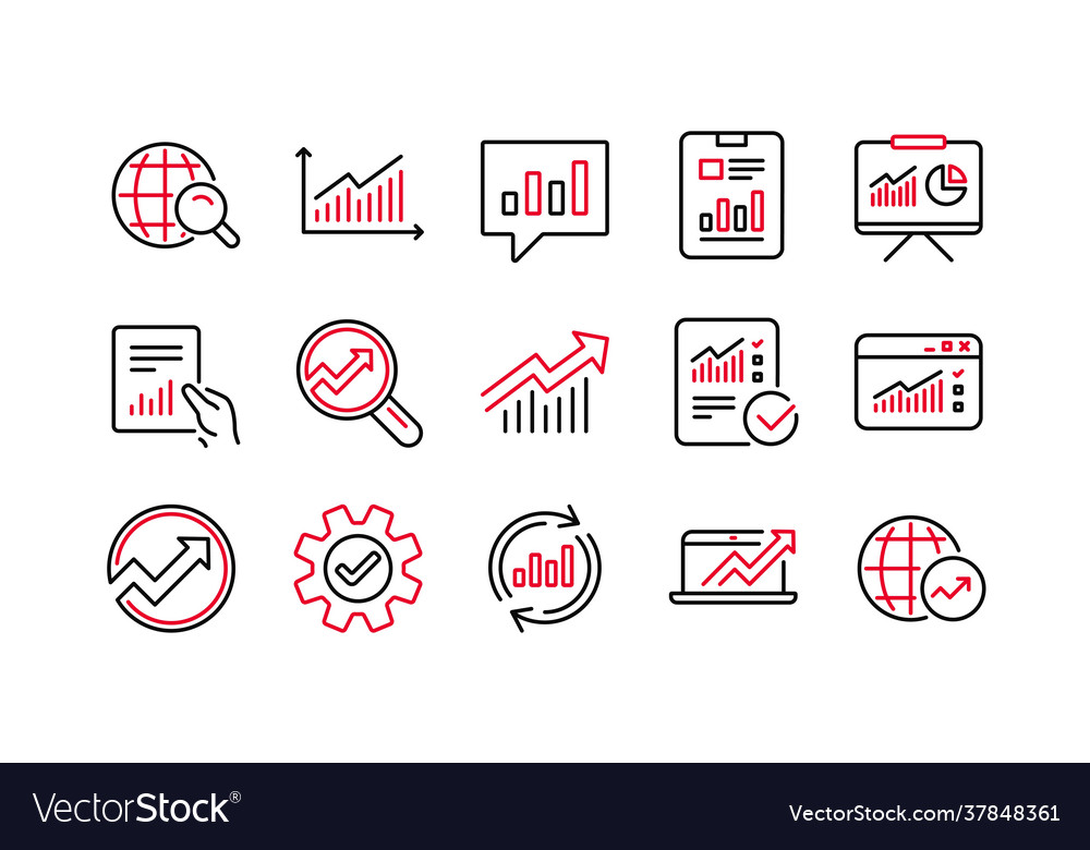 Analytics line icons reports charts and graphs Vector Image