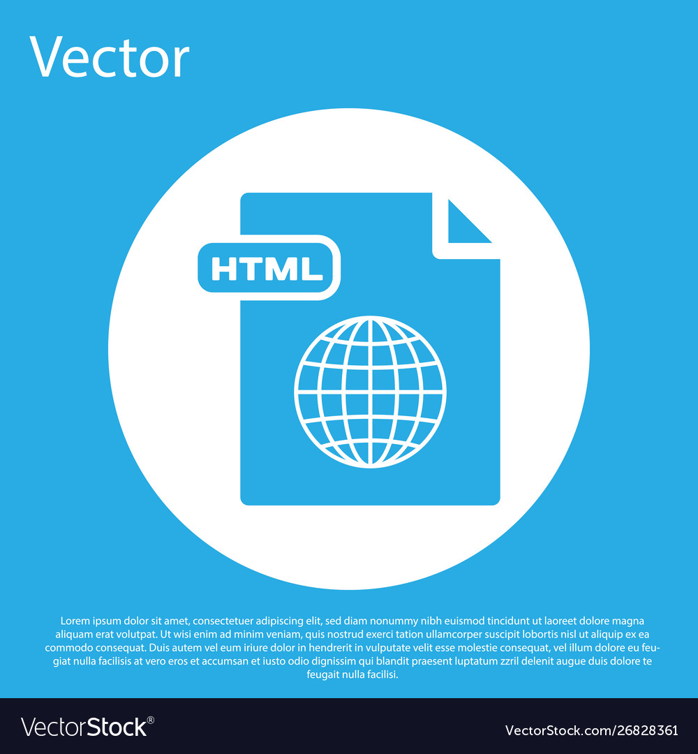 Blue html file document download html button icon Vector Image