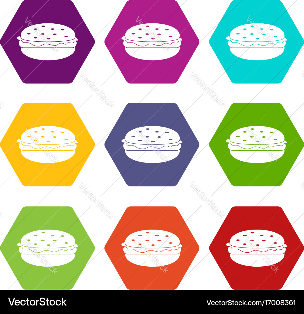 Burger icon set color hexahedron Royalty Free Vector Image