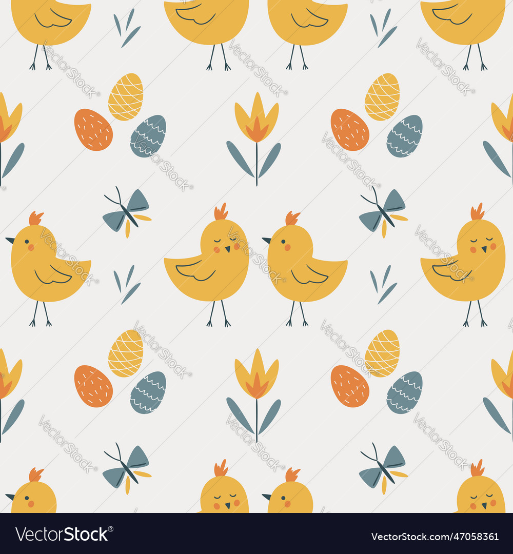 Easter seamless pattern with chicks eggs Vector Image