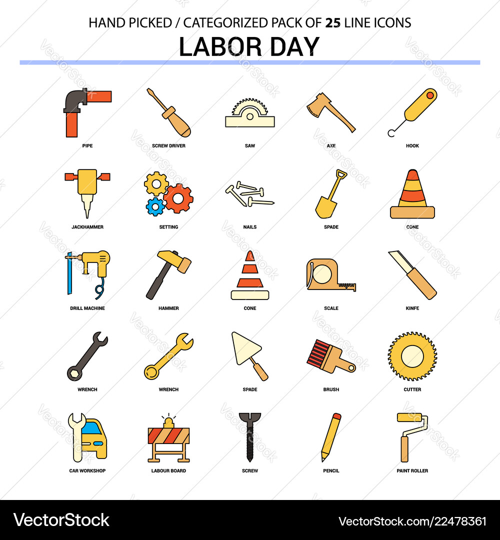 Labor day flat line icon set - business concept Vector Image
