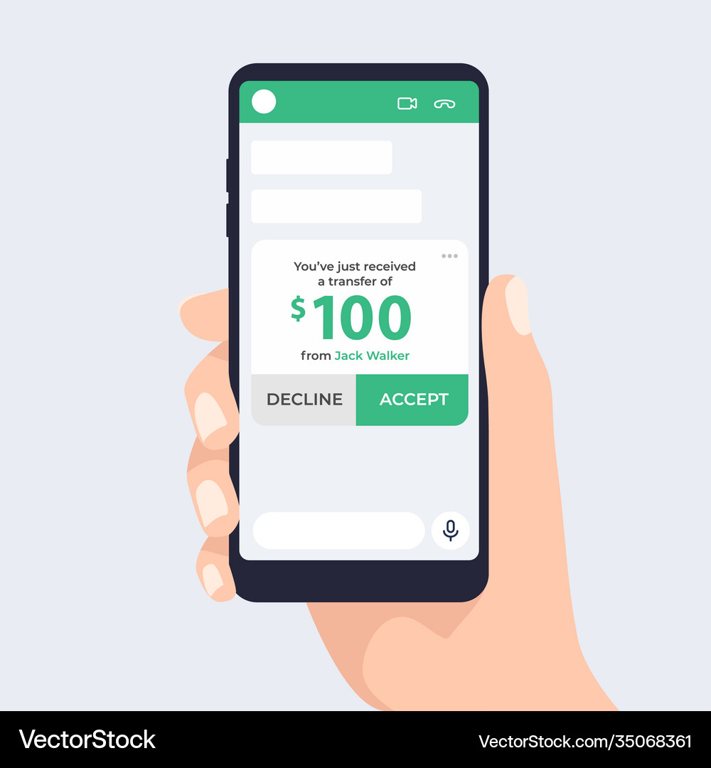 Money transfer via chat pay mobile app Royalty Free Vector
