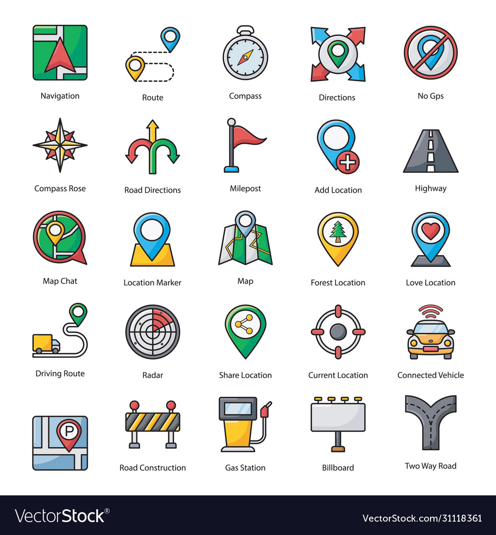 Pack maps flat icons Royalty Free Vector Image
