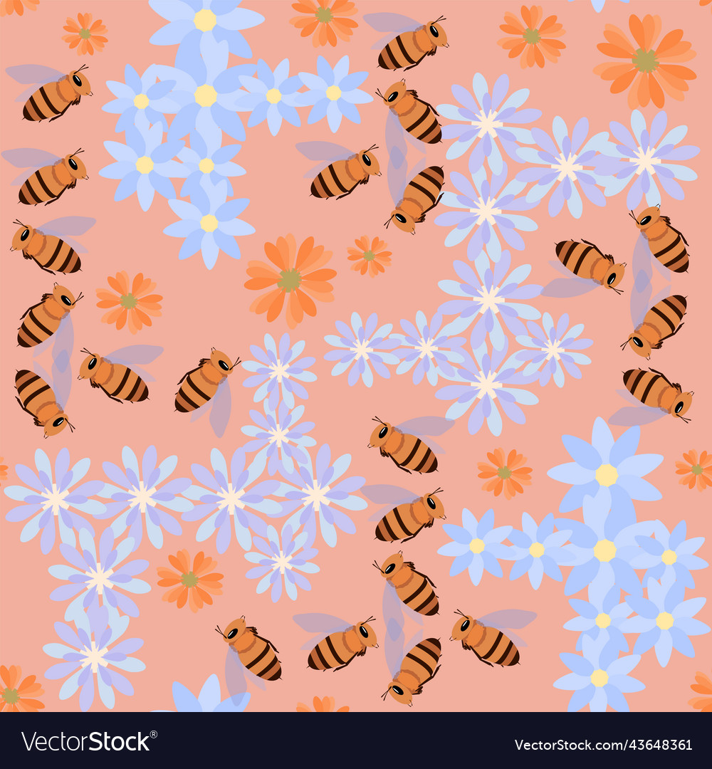 Pattern bees and colorful flowers Royalty Free Vector Image