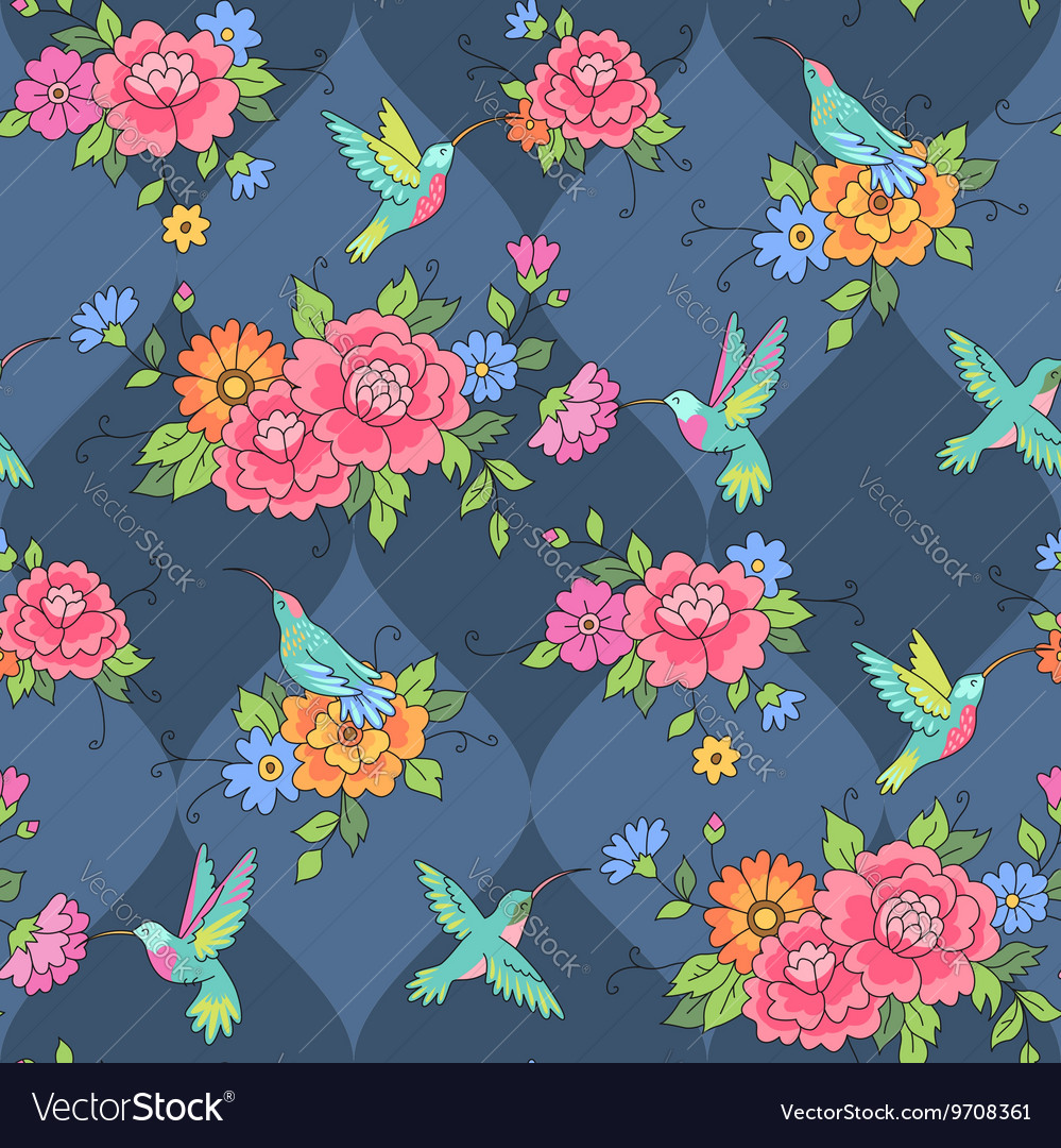 Pattern colibri blue Royalty Free Vector Image