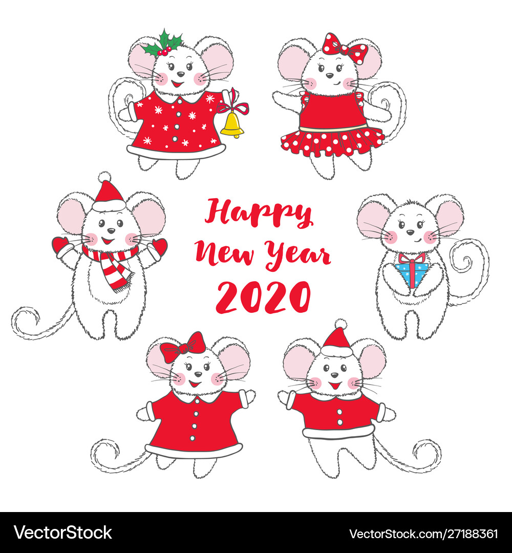 Set cute hand drawn mice isolated on white Vector Image