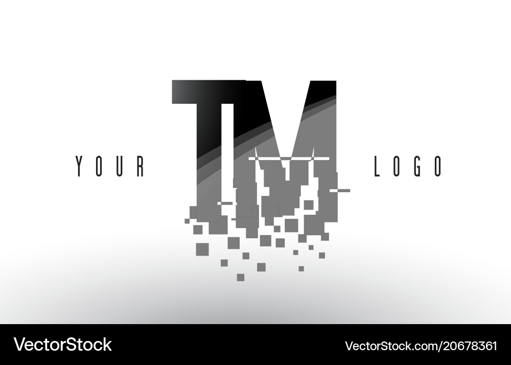 Tm t m pixel letter logo with digital shattered Vector Image