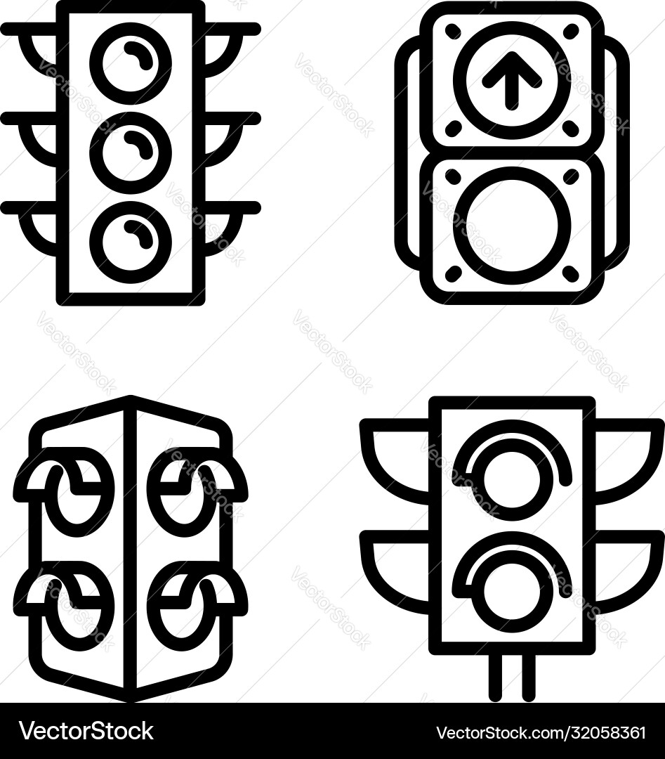 Traffic lights icons set outline style Royalty Free Vector