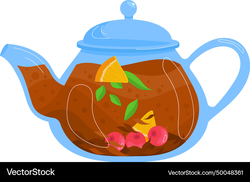 Transparent teapot with fruit tea berry slices Vector Image