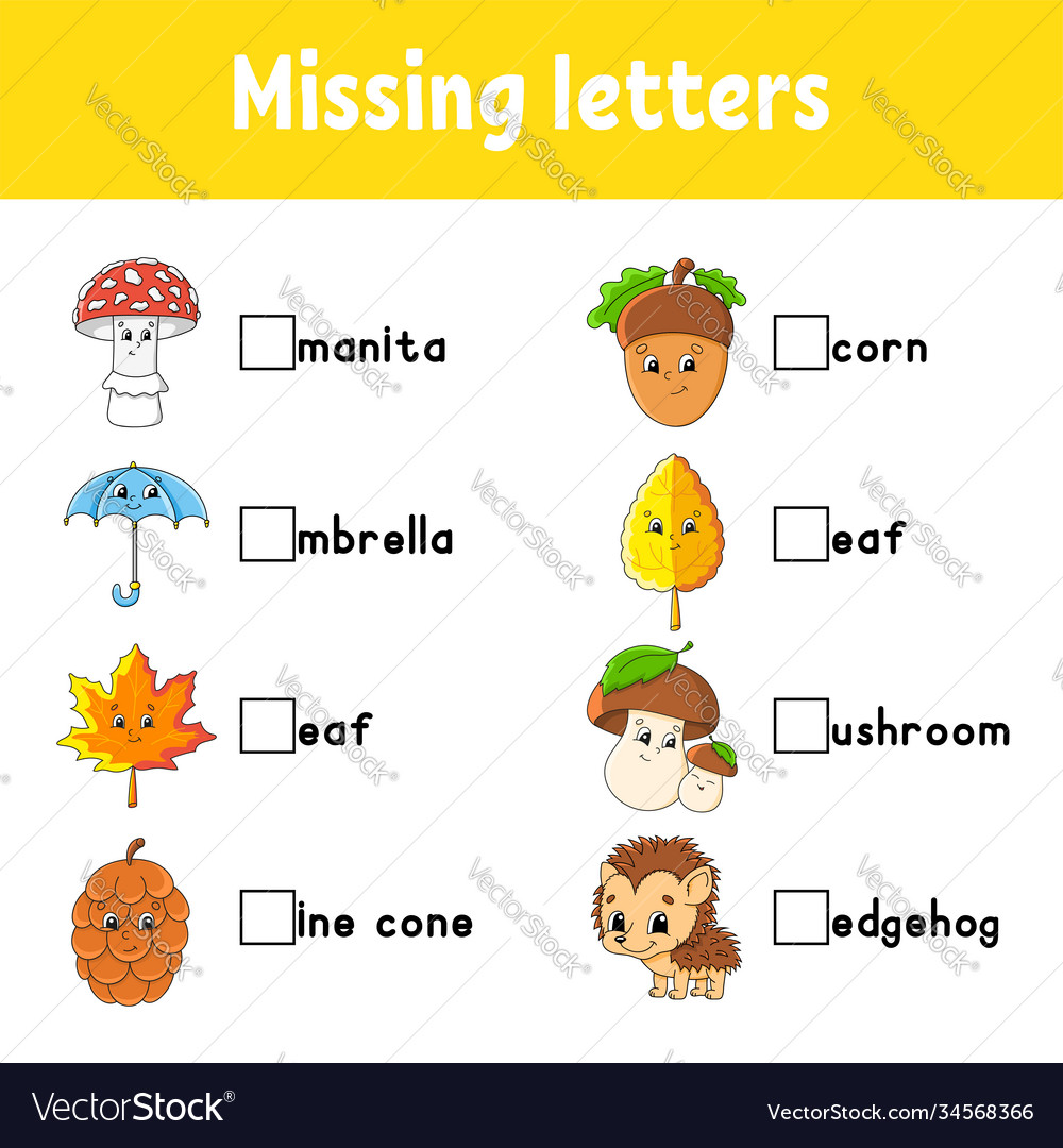 Autumn theme missing letters education developing Vector Image