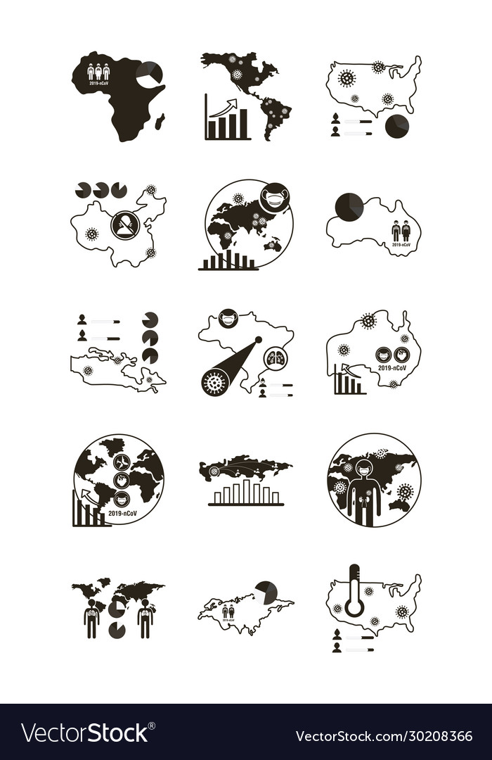 Bundle covid 19 designs line style icon Royalty Free Vector