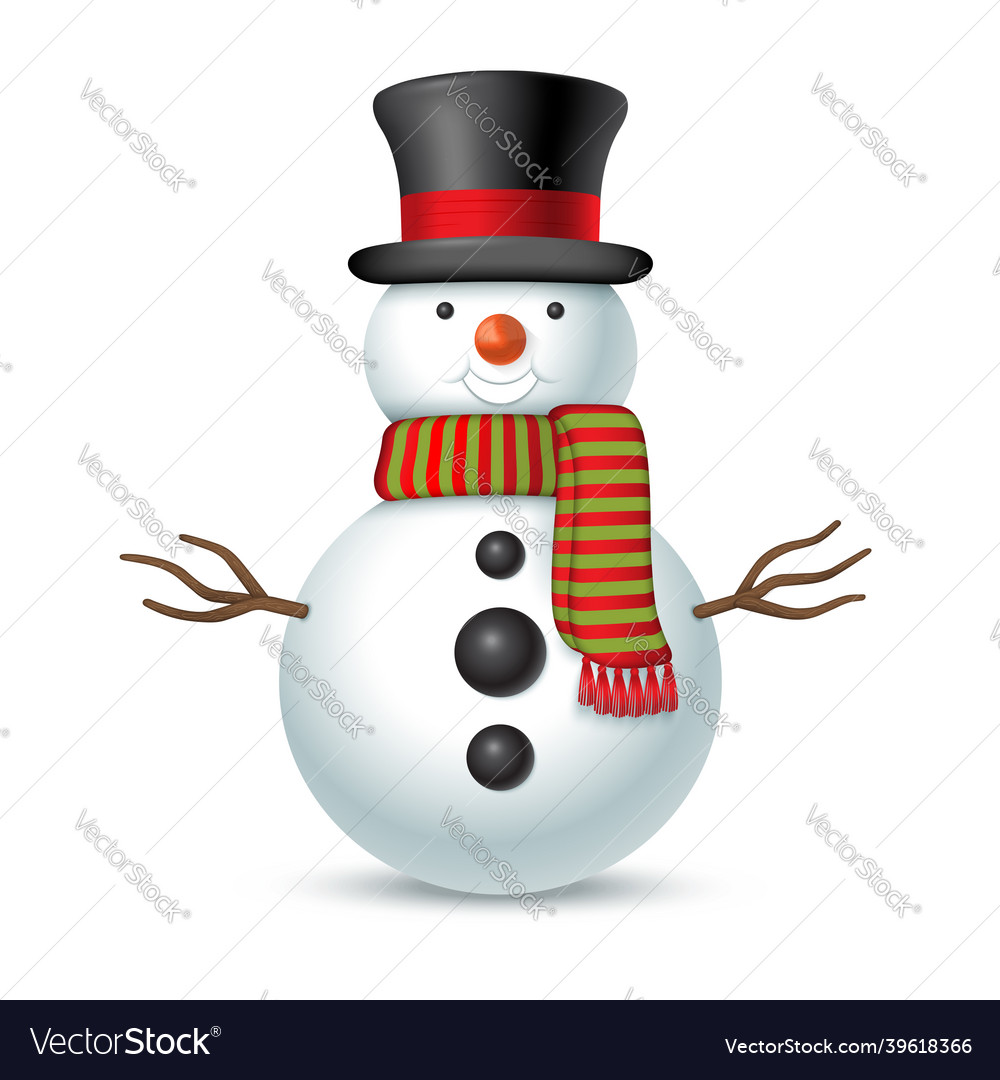 Christmas snowman with top hat and striped scarf Vector Image