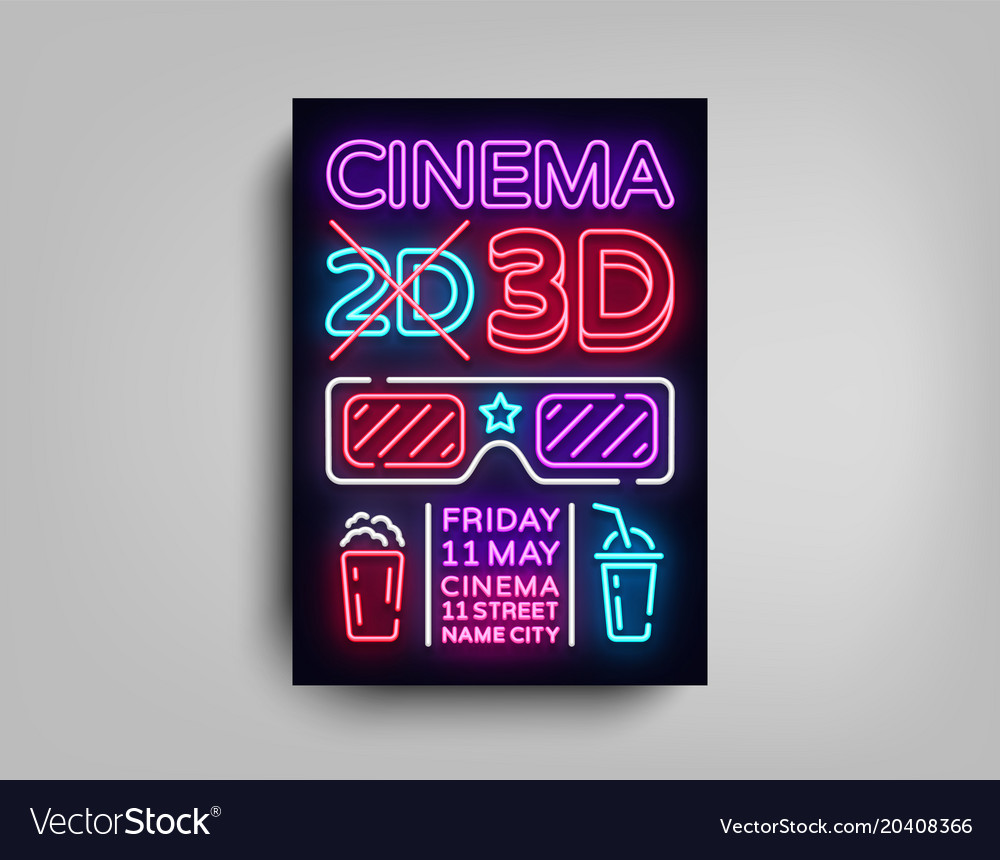 Cinema 3d poster design template in neon style Vector Image