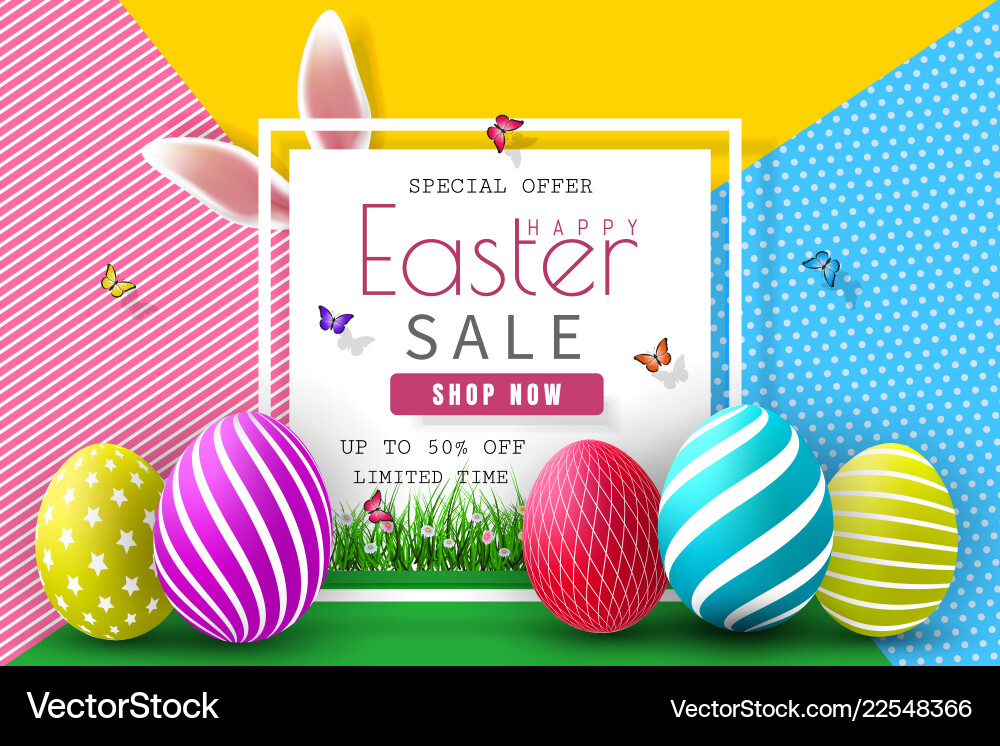 Easter sale with color painted egg and typography Vector Image