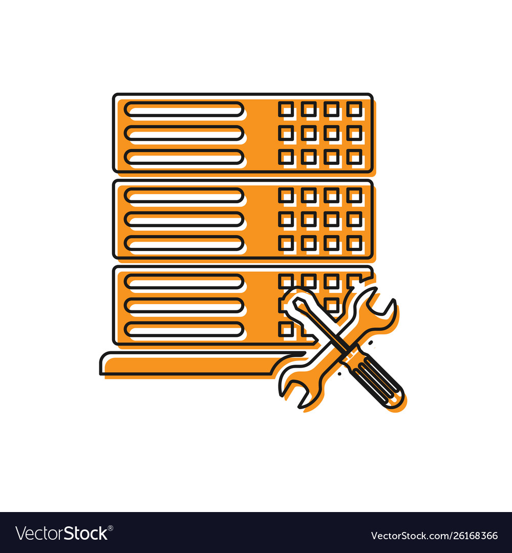 Orange database server with screwdriver Royalty Free Vector
