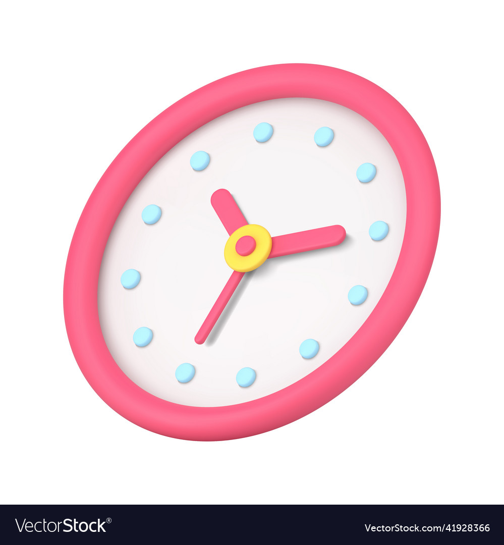 Pink circle clock 3d icon Royalty Free Vector Image
