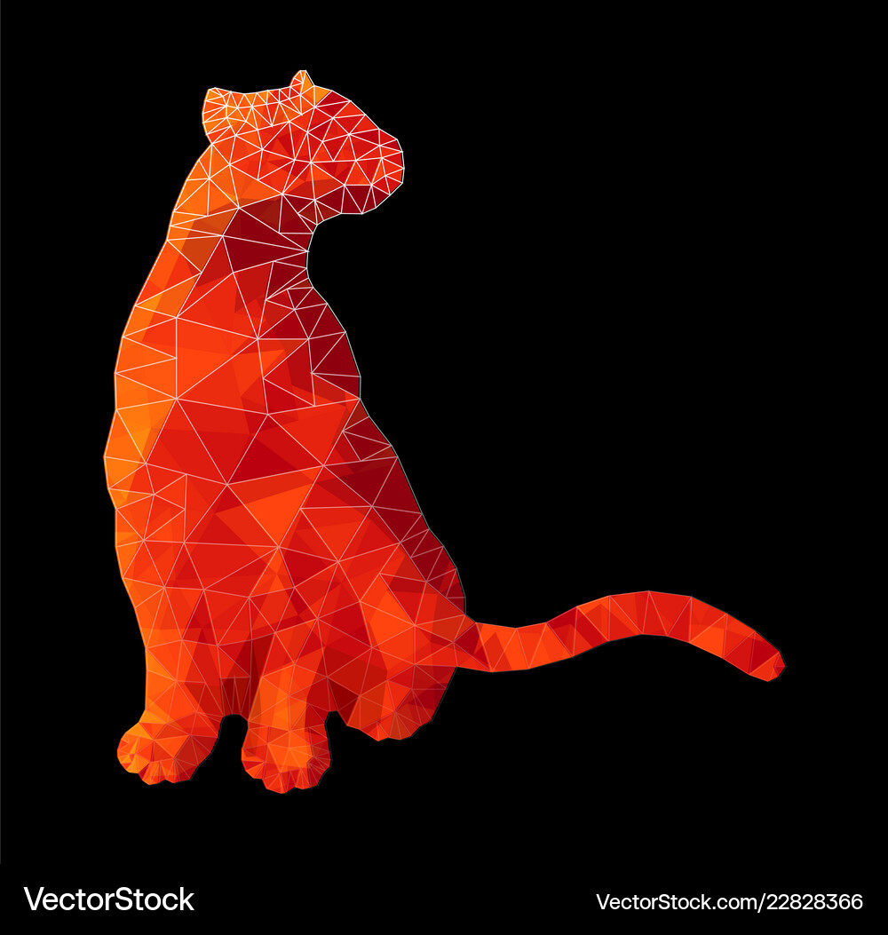 Poly animal cat sitting in red rubypolygonal Vector Image