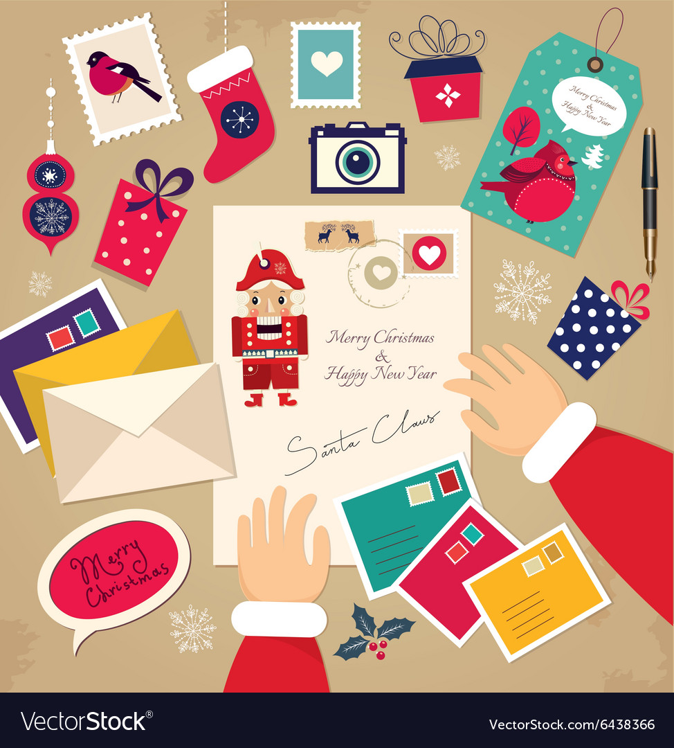 Santa writing messages Royalty Free Vector Image