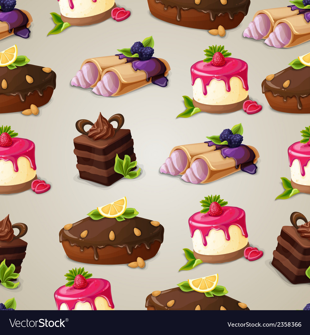 Sweets dessert seamless pattern Royalty Free Vector Image