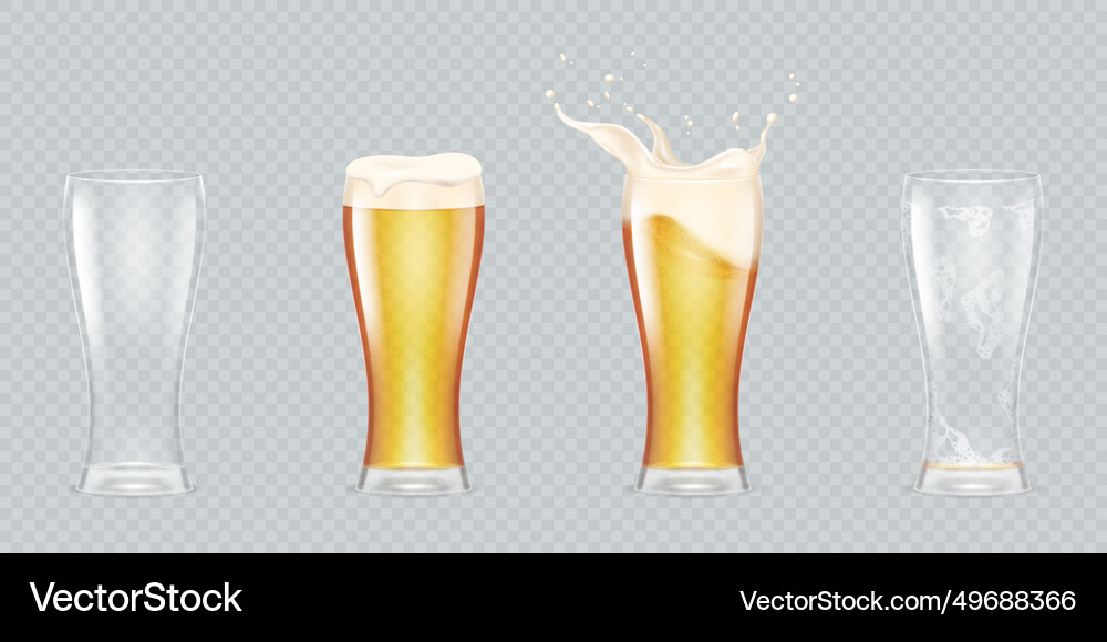 Various pints of beer realistic isolated glass Vector Image