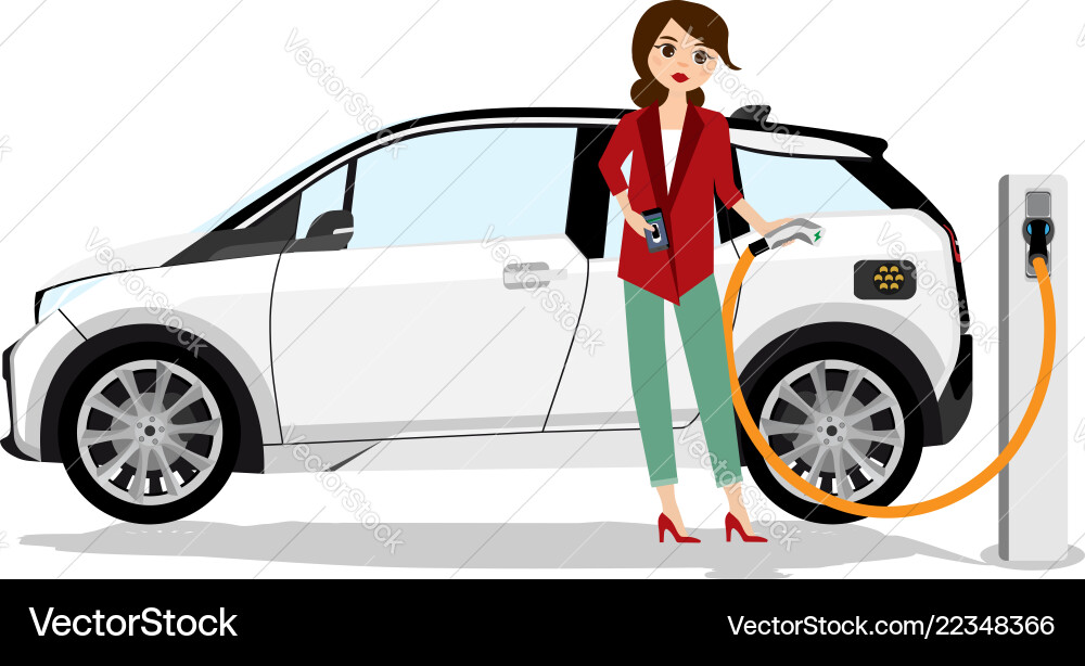 Woman with electric car Royalty Free Vector Image