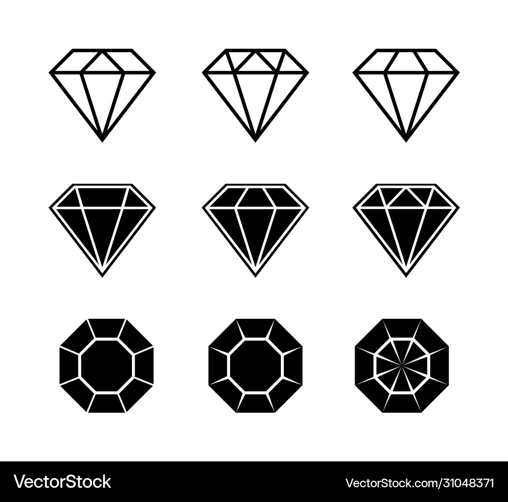Diamond brilliant icon collection black diamonds Vector Image