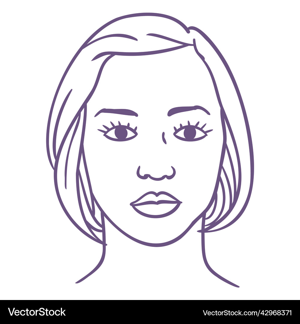 Serios woman face filled stroke Royalty Free Vector Image