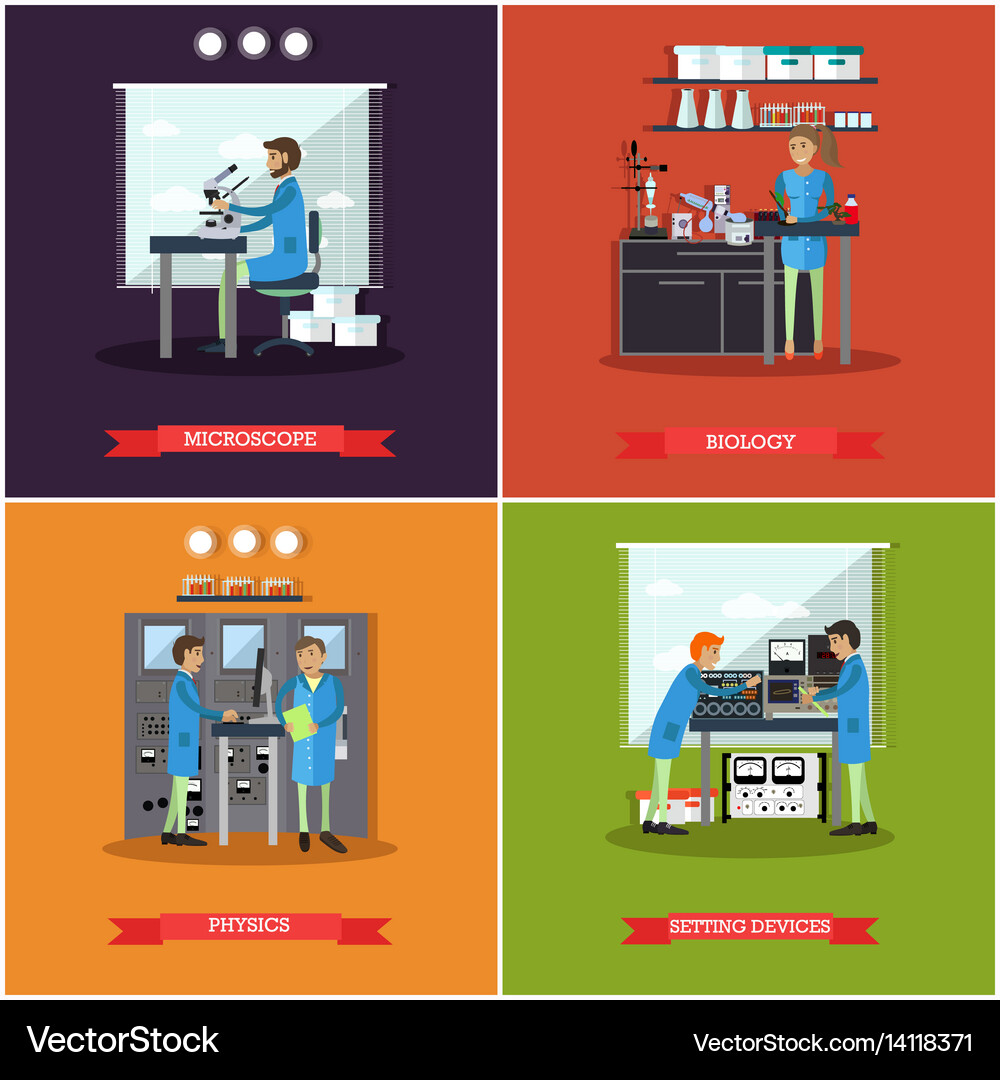 Set of research laboratories posters Royalty Free Vector