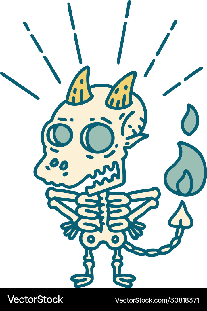 Traditional tattoo style skeleton demon character Vector Image