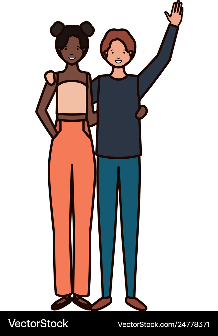 Young couple with hands up avatar character Vector Image