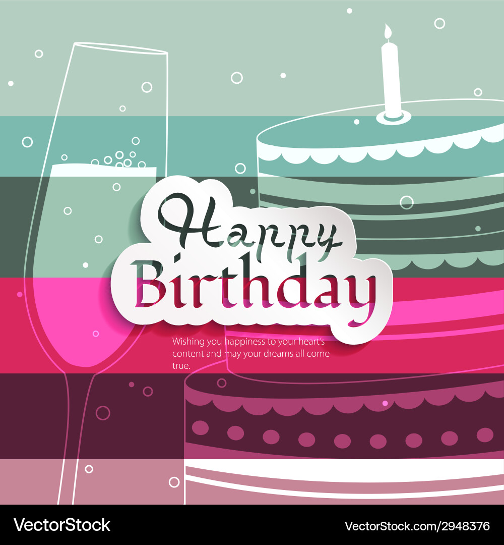 Birthday card on stripes colorful background Vector Image