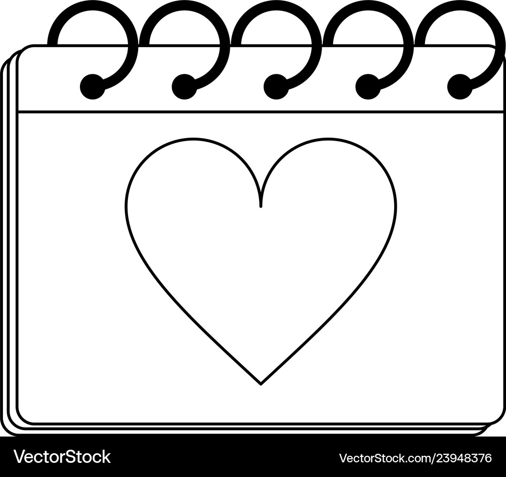 Calendar with heart on planner black and white Vector Image