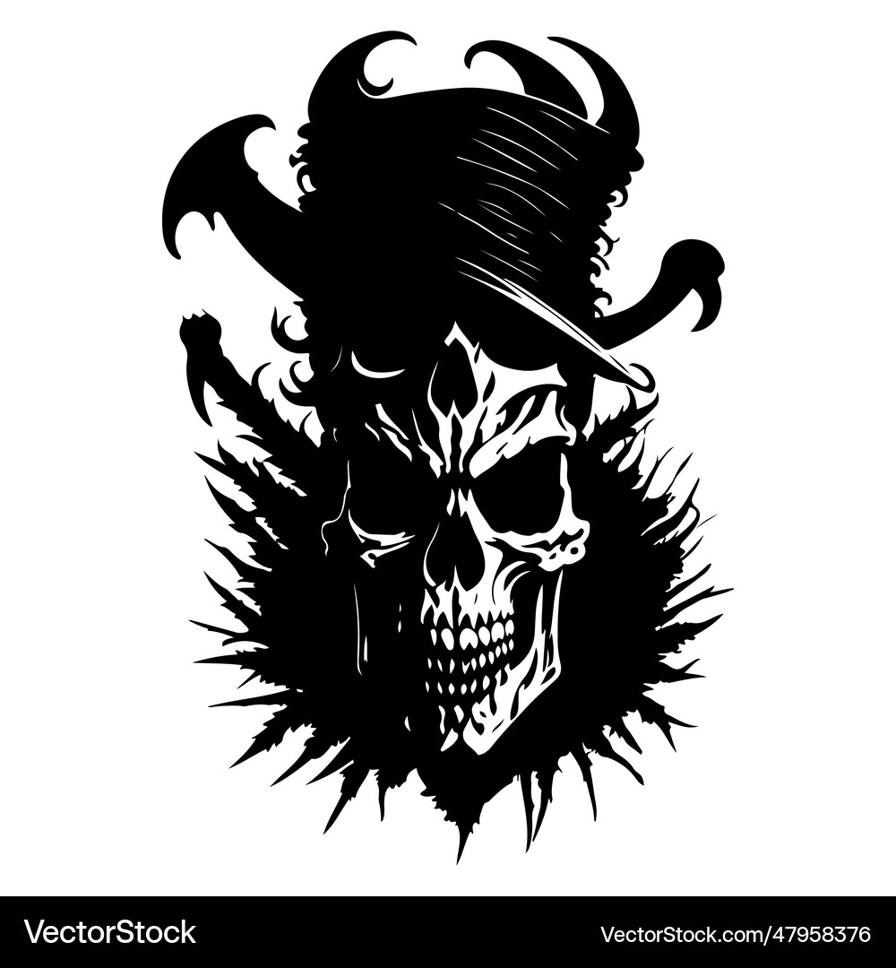 Captain skull pirate skull black outline Vector Image