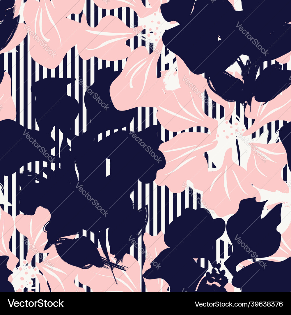 Floral seamless pattern with striped textures Vector Image