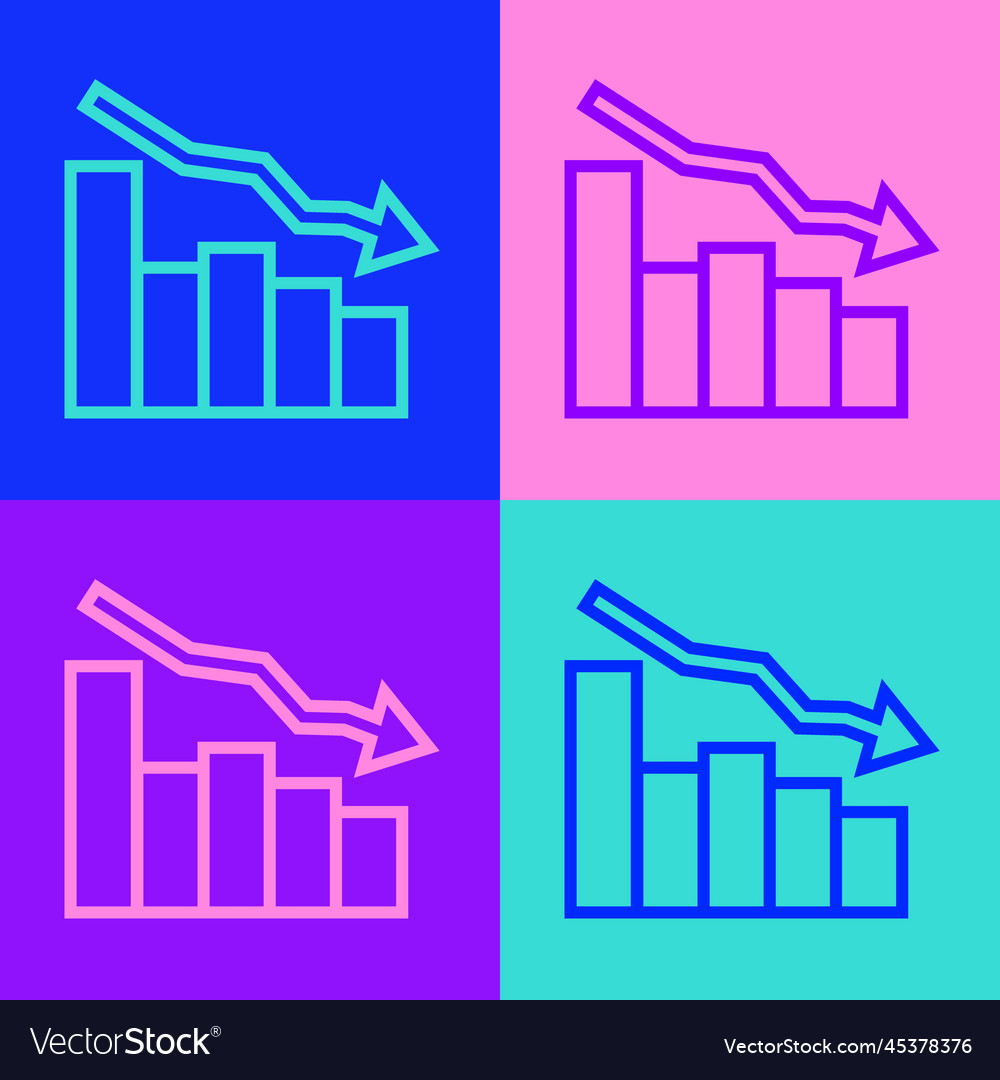Pop art line financial growth decrease icon Vector Image