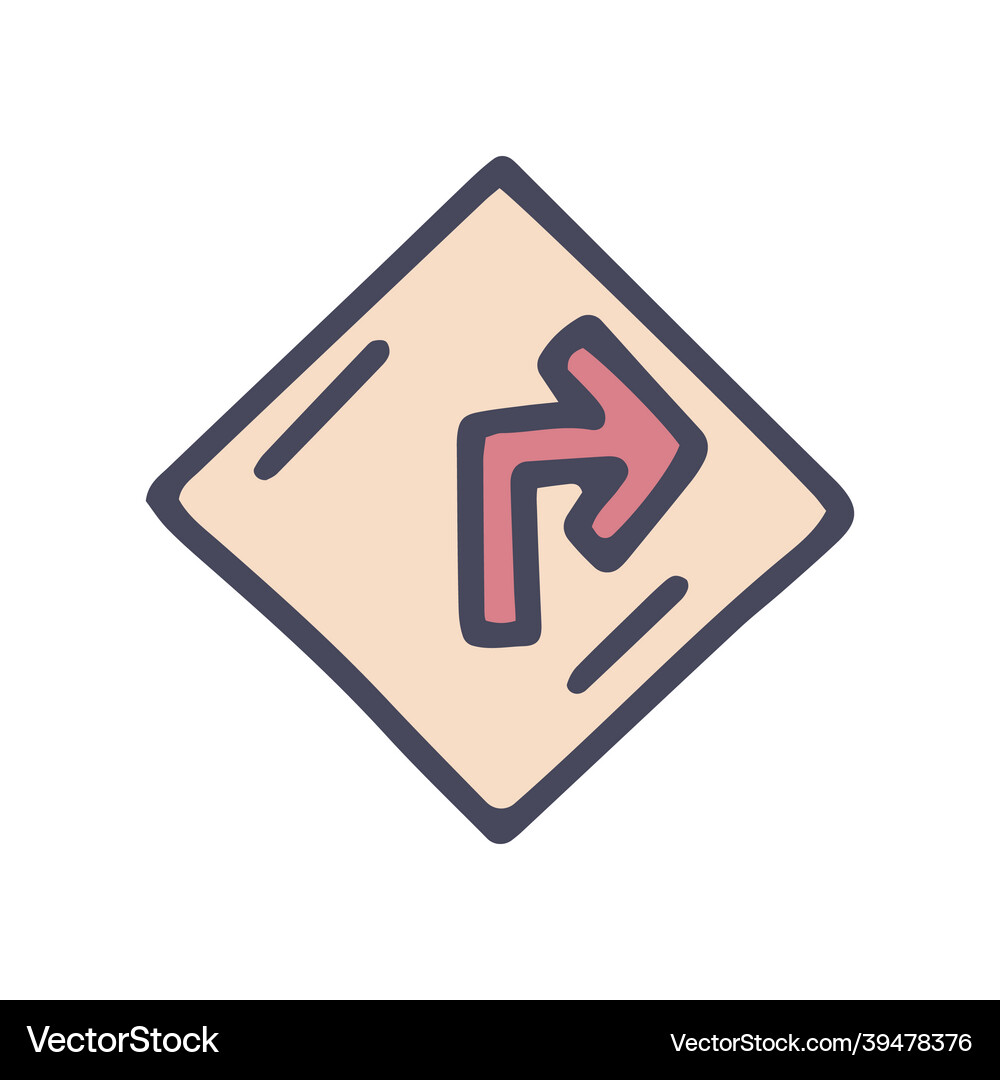 Road sign turn right color doodle simple Vector Image