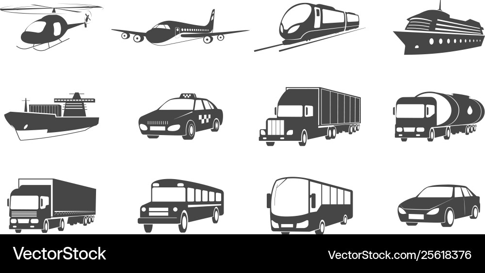 Set transport symbols helicopter airplane Vector Image