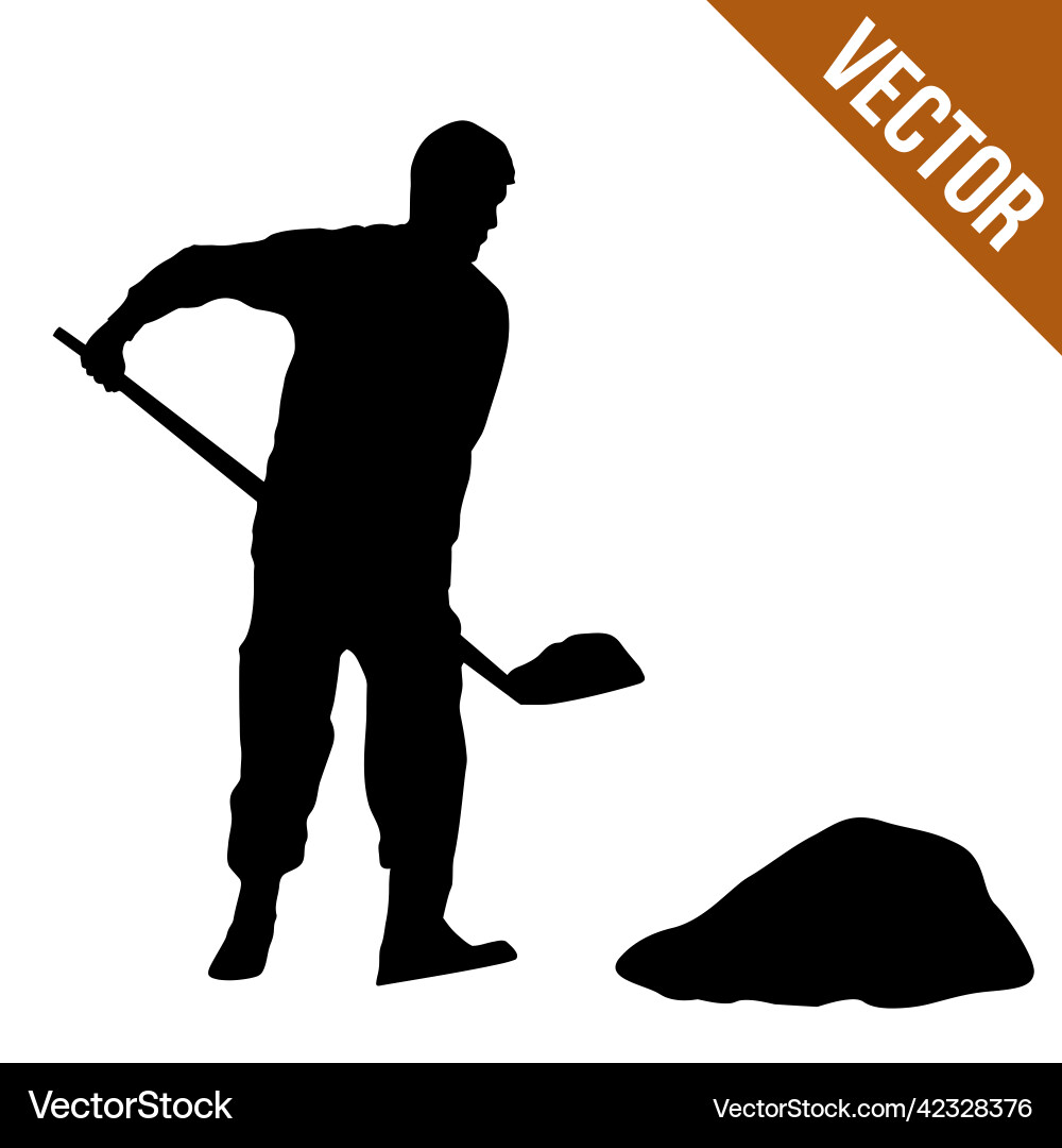 Silhouette of a man digging with shovel Royalty Free Vector