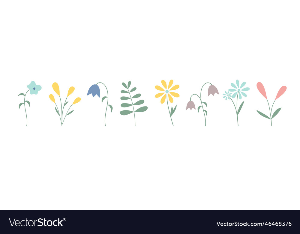 Simple hand drawn doodle flowers and leaves set Vector Image