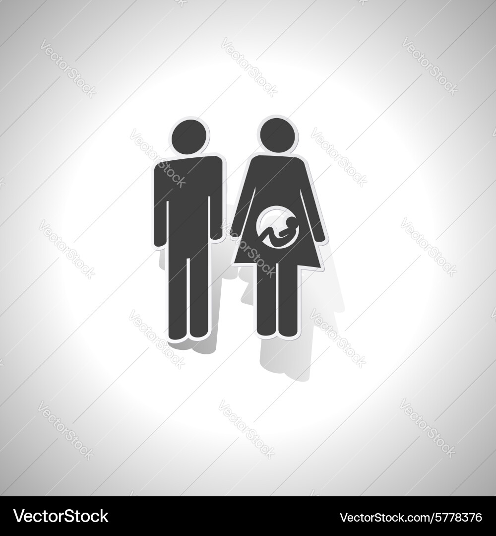Young family sticker icon curved Royalty Free Vector Image