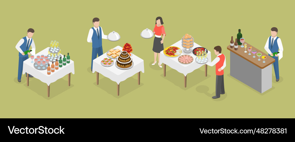 3d isometric flat set of catering services Vector Image
