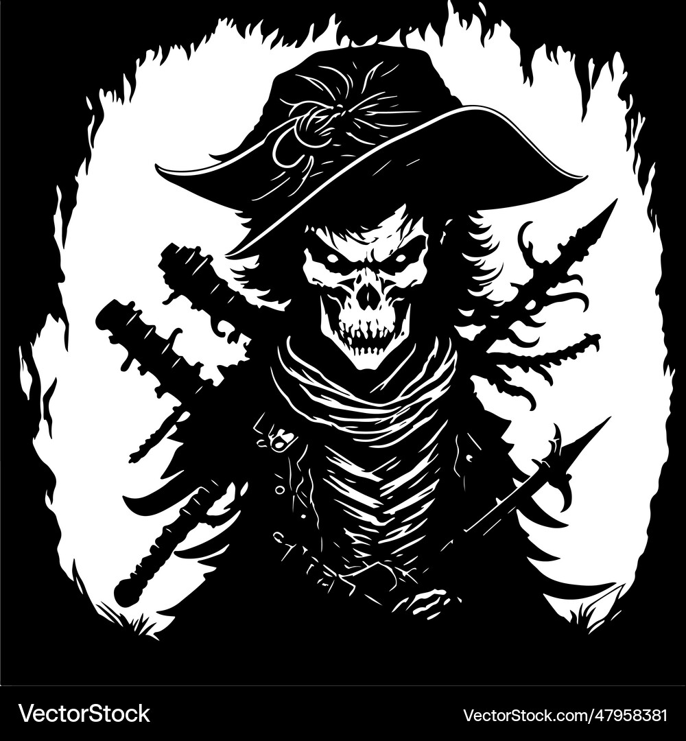 Captain skull pirate skull black outline Vector Image