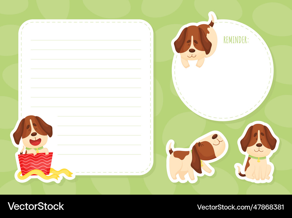 Cartoon beagle dog character note or reminder card